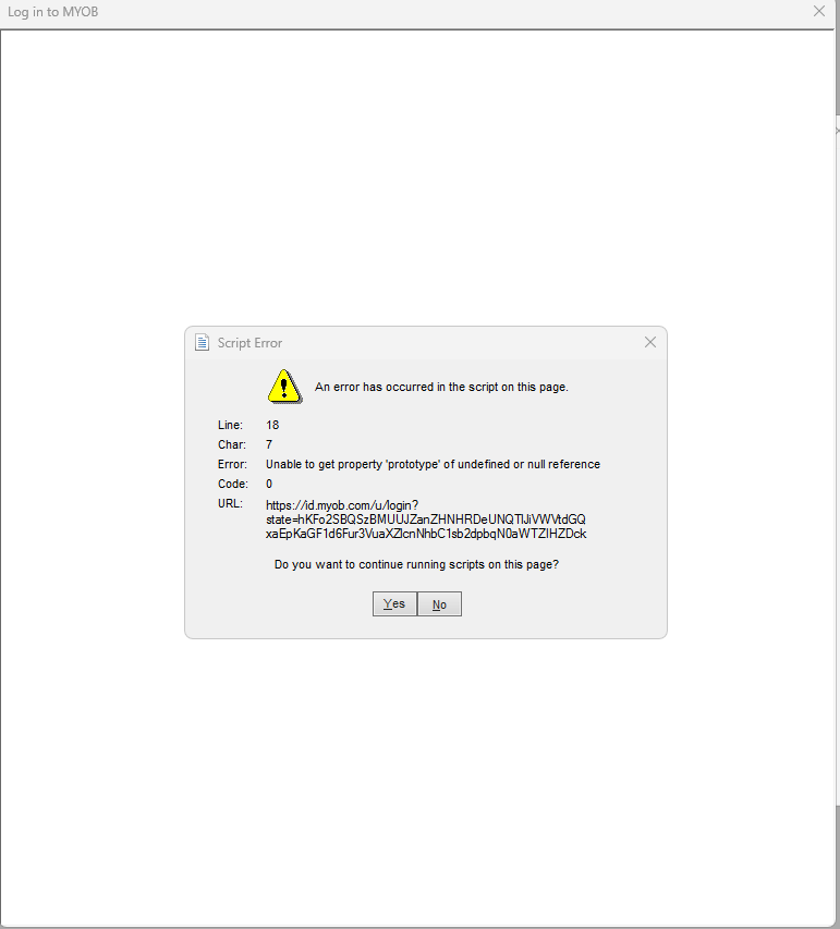 Cannot Log In To Myob Software An Error Has Occured In The Script On This Page Myob Community